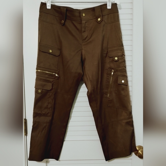 Cache | Pants & Jumpsuits | Y2k Cach Shiny Brown Finish Cargo Crop ...